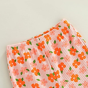 Toddler Baby Girl 2Pcs Outifts Kids Floral Sleeveless Strap Vest Tops High Waist Flared Pants Bell Bottoms Clothes (Flower Pink,2-3T)