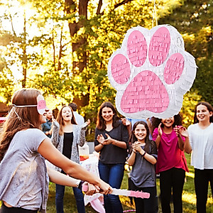 Small Dog Paw Piñata Puppy Birthday Party Supplies Animal Themed Birthday Piñata with Blindfold Bat Confetti for Pet Cow Themed Party Baby Shower Decorations Favors(Pink)