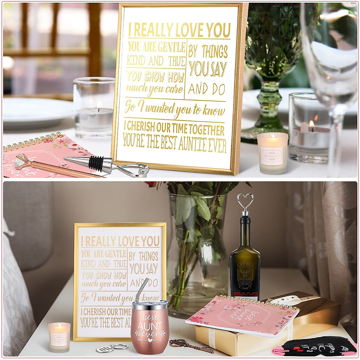 Didaey 11 Pcs Mother's Day Gift for Women, Wife Gifts Aunt Gifts Gifts, Aunt Wife Birthday Gifts 12oz Tumbler Keychain Socks Candle Notebook(For Aunt)