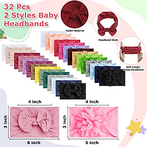 WILLBOND 32 Pcs Baby girls Headbands 2 Styles cute Baby Hairbands with Bows Chiffon Flower Soft Elastic Nylon Baby Bows Hair Accessories for Baby Girls Newborns Infants Toddlers