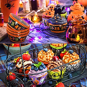600 Pieces Halloween Cupcake Liners Halloween Pumpkin Colorful Donuts Baking Cups Disposable Paper Cupcake Wrappers Muffin Case Trays Baking Wraps for Halloween Birthday Party (Delicate Style)