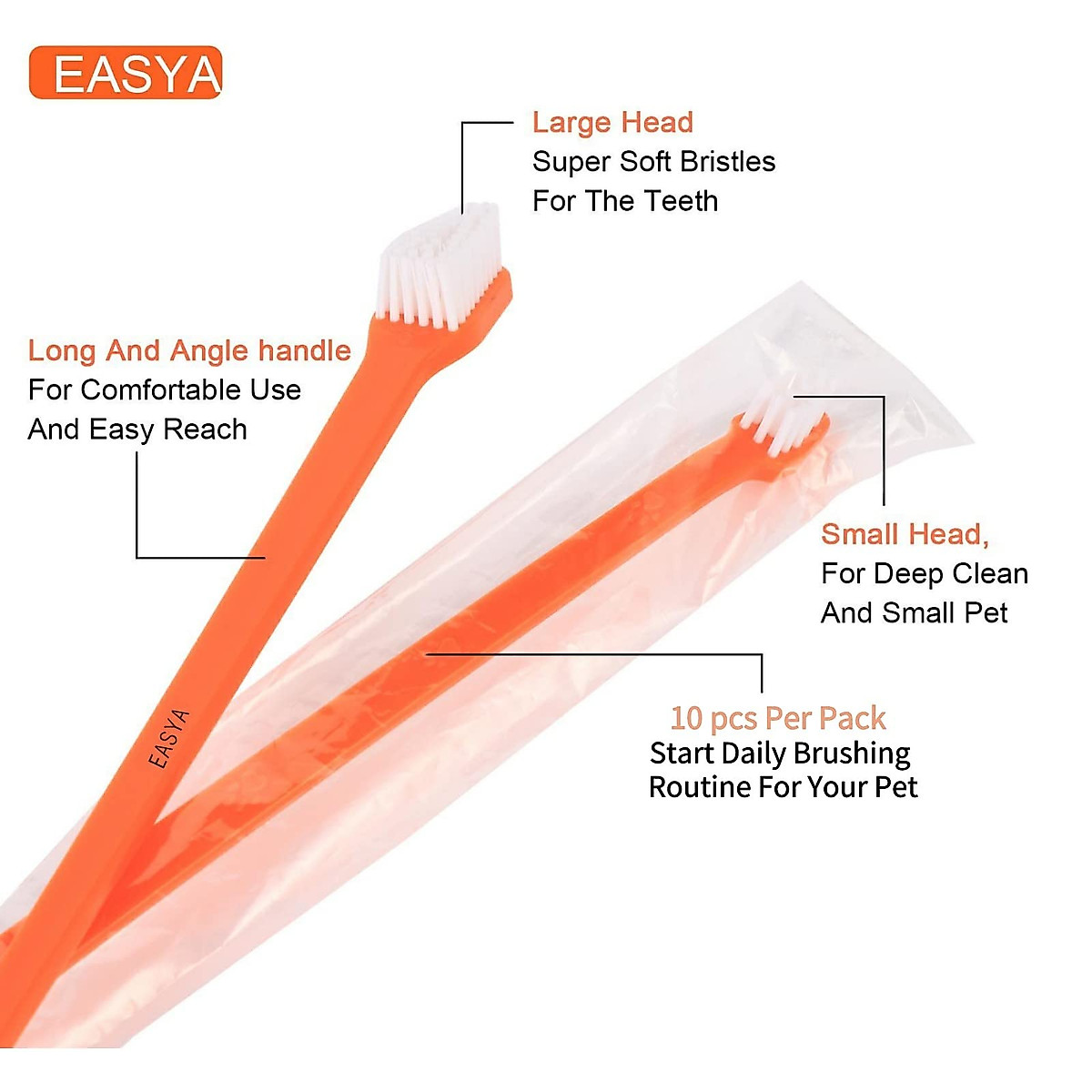 EASYA Double Headed Pet Dog Toothbrush for Small Dogs/Soft Bristles Puppy Long Handle Tooth Brush Dogs Teeth Cleaning/Bulk Toothbrushes Dental & Oral Care… (MIXED10)