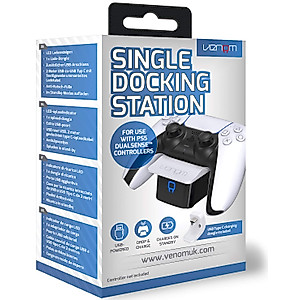 Venom PS5 Controller Charging Station, Slim Dock Compatible with PlayStation 5, Single Wireless Controller Charger with LED Indicators, Docking Station Stand with 1X USB Dongle