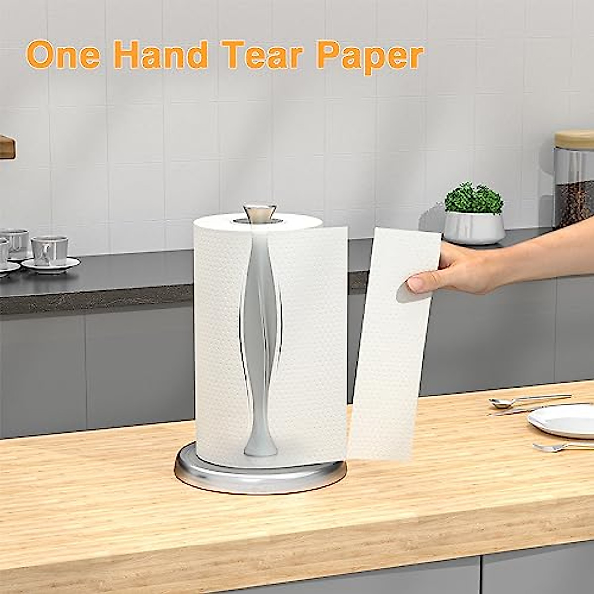 PARATO Paper Towel Holder Countertop, One-Handed Tear Paper Towel Holder Stand for Standard & Jumbo Rolls, Stainless Steel Paper Towel Holder with Anti-Slip Weighted Base for Kitchen Bathroom