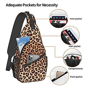 Leopard Print Sling Bag for Women Men Crossbody Shoulder Backpack Brown Leopard Seamless Pattern Imitation of Wildlife Animal Skin Chest Bags Cute Cheetah Print Gym Bag Travel Hiking Casual Daypack