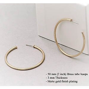 POMINA Classic Gold Hoop Earrings for Women Basic Trendy Tubular Open Round Matte Gold Silver Hoops, 2 Inches (Gold)