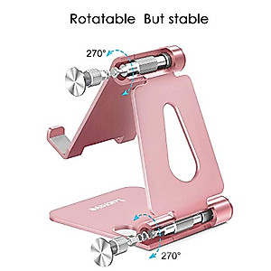 Lucrave Cell Phone Stand, Updated Adjustable Desktop Phone Holder Cradle,Fully Foldable, Compatible with All Phones Android and iPhone 11 Max Xs Xr 8 7 Plus, iPad Mini, Tablets(7-10")-Rose Gold