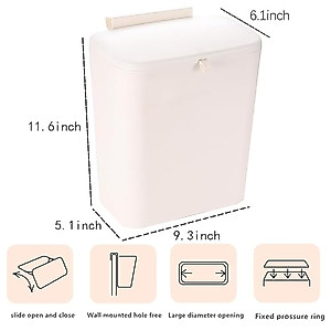 Hanging Kitchen Trash Can,2.4 Gallon Waste Bin with Lid for Kitchen,Small Plastic Compost Bin for Counter Top or Under Sink,Mountable Garbage Can for Bedroom,Bathroom, Cabinet,Car and Office,White