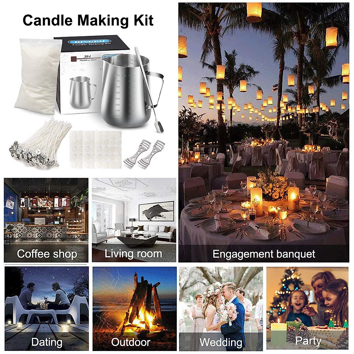 Candle Making Kit Supplies, Soy Wax DIY Candle Craft Tools Including Candle Make Pouring Pot, Candle Wicks, Wicks Sticker, 3-Hole Candle Wicks Holder, Natural Soy Wax and Spoon