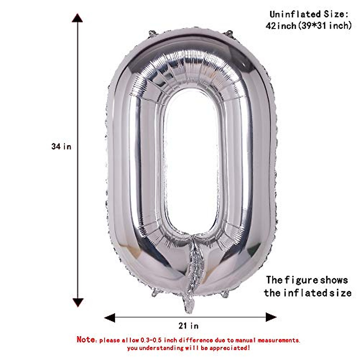 Silver 0 Balloons,40 Inch Birthday Foil Balloon Party Decorations Supplies Helium Mylar Digital Balloons (Silver Number 0)