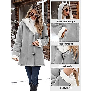 HEEKPEK Women Hoodies Fleece Jackets Soft Fuzzy Long Hoodie Sweatshirt Casual Sherpa Hoodies Horn Button Coats Winter Light Gray
