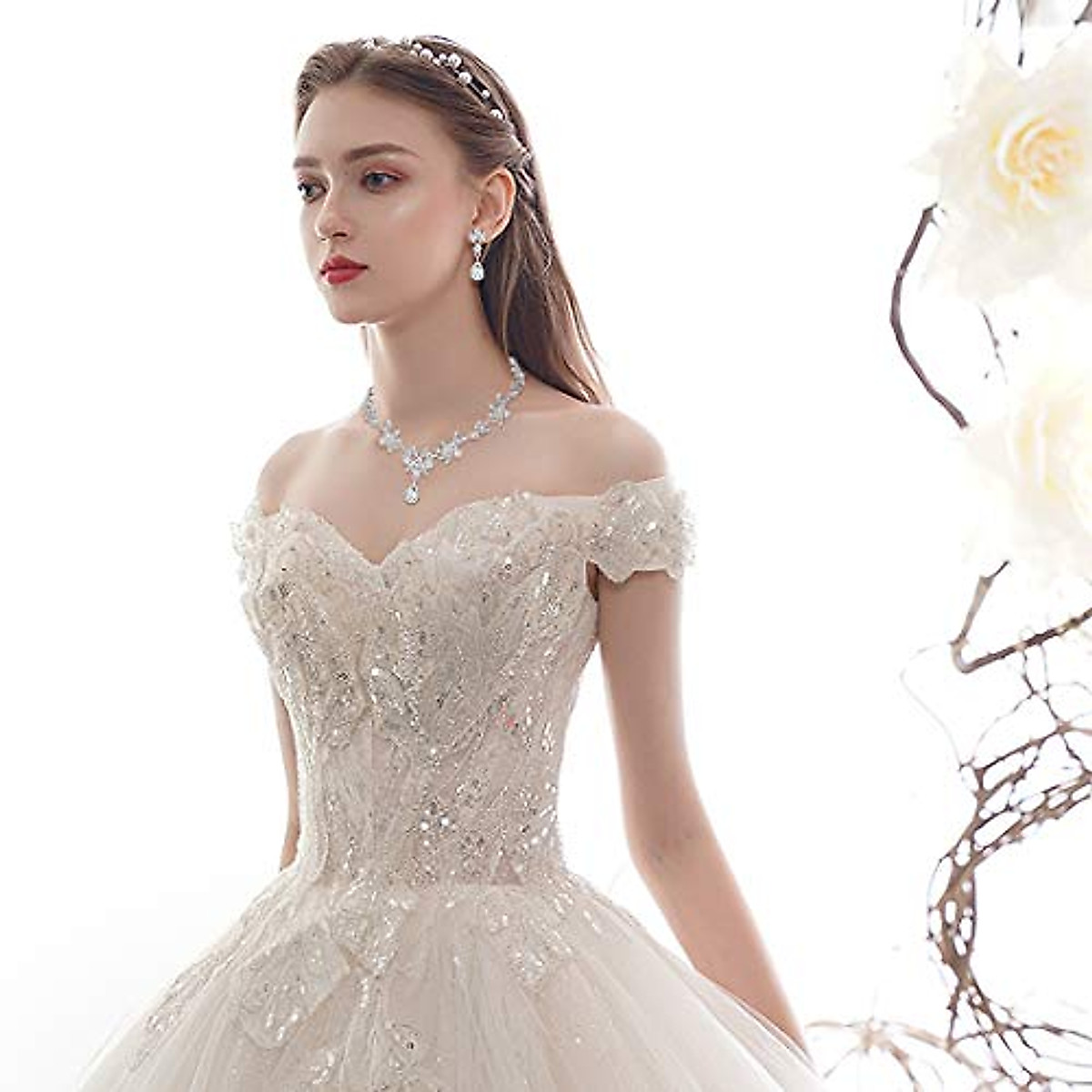 Florideco Wedding Bridal Jewelry Set for Women Rhinestone Necklace Bracelet Earrings Set Bridesmaid Crystal Jewelry