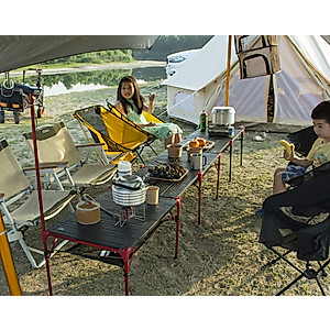 iClimb Extendable Folding Table Large Tabletop Area Ultralight Compact with Hollow Out Tabletop for Camping Backpacking Beach Concert BBQ Party, Three Size (Black - S + Hanger)