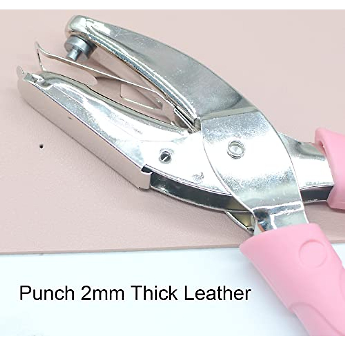 1 Pack 6.3 Inch Length 1/16 Inch Diameter of Circle Hole Handheld Single Paper Hole Punch, Puncher with Pink Soft Thick Leather Cover (S Circle)