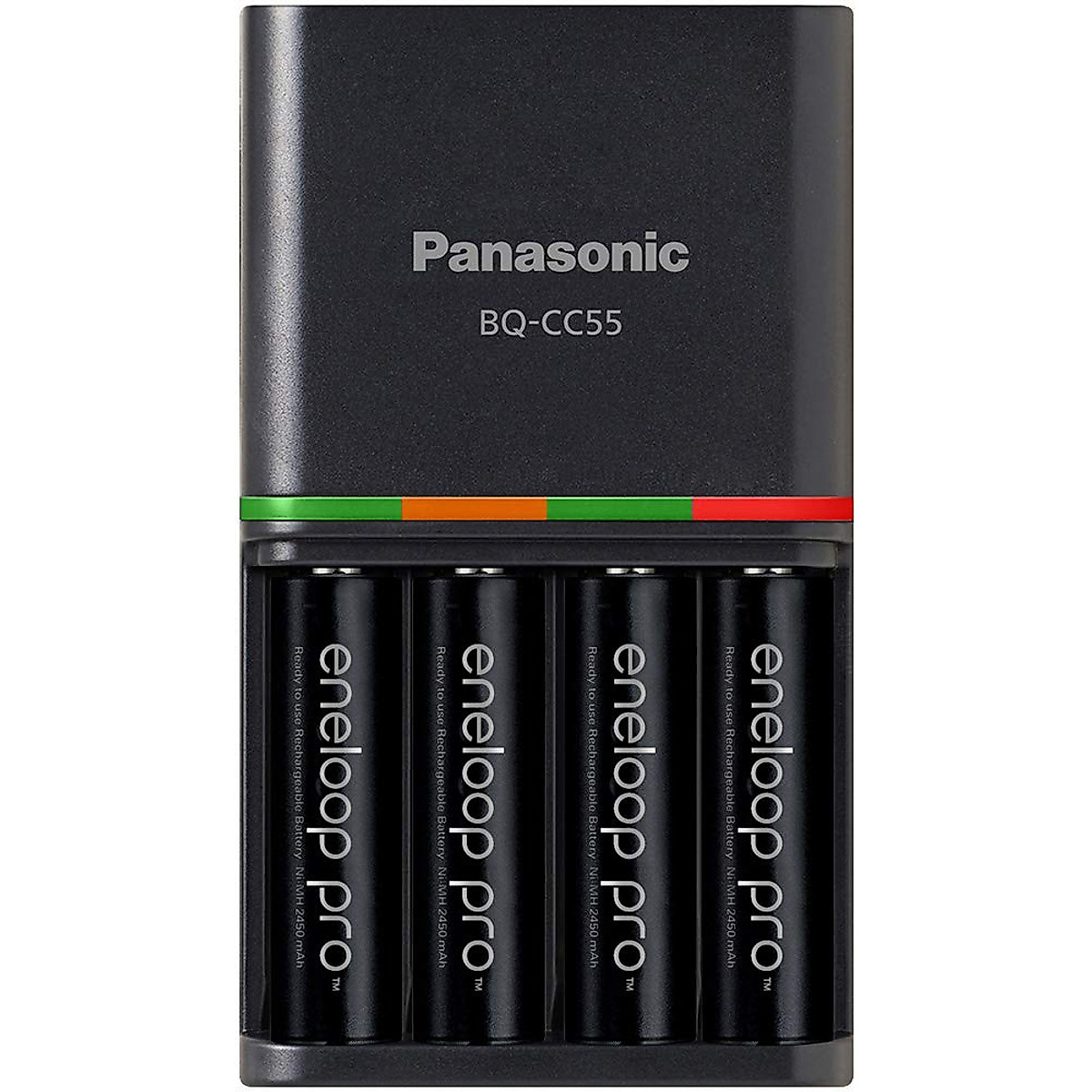Eneloop Panasonic K-KJ55KHC4BA Advanced 4 Hour Quick Battery Charger with 4AA pro Rechargeable Batteries & Panasonic BK-3HCCA4BA pro AA High Capacity Ni-MH Pre-Charged Batteries, 4 Pack