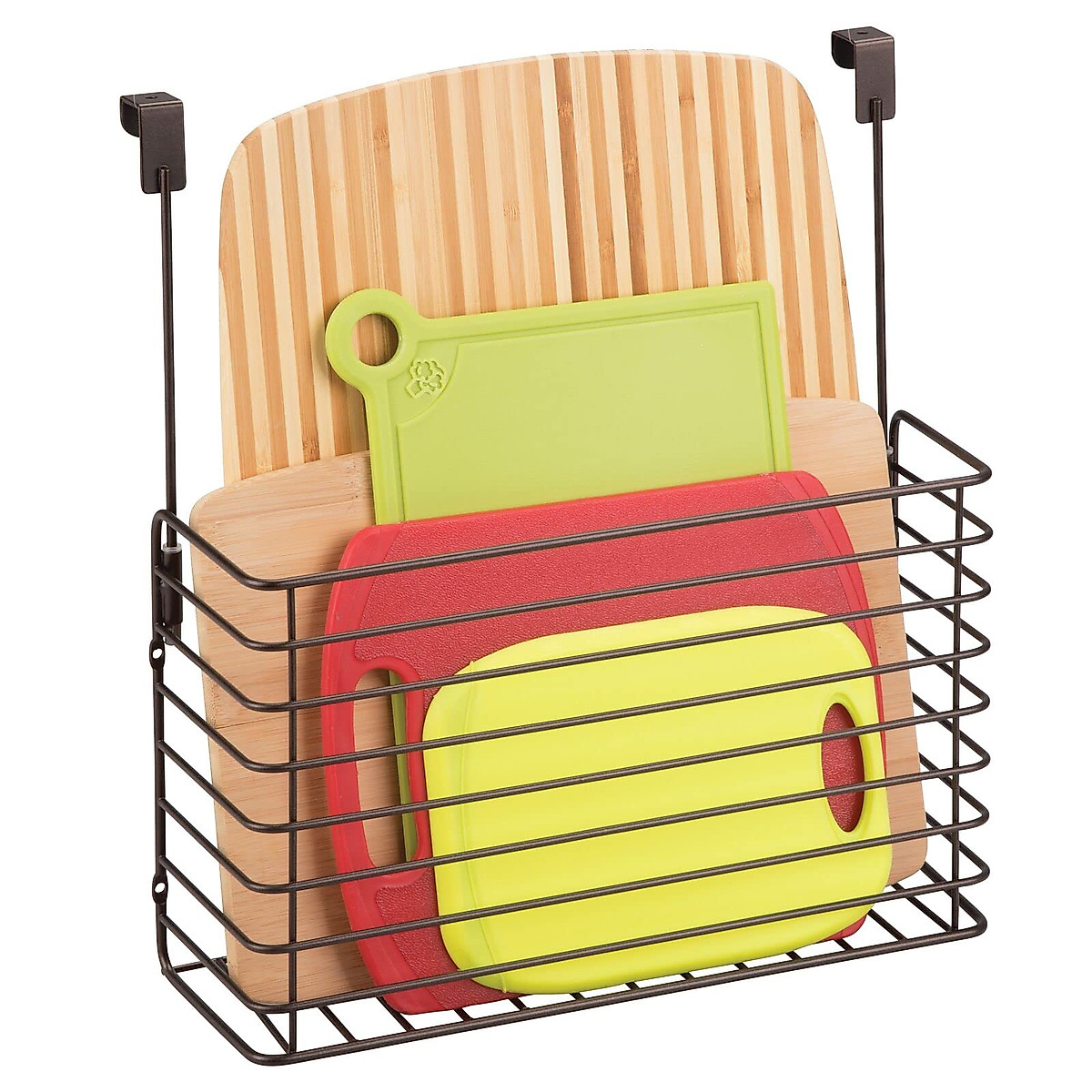 mDesign Metal Wire Kitchen Bakeware Organizer Basket - Hang Over Cabinet Door - Storage for Baking Sheets, Cupcake Tins, Cutting Boards, Foil, or Plastic Wrap - Concerto Collection - Bronze