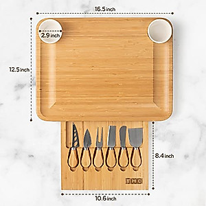 TMD Cheese Board with Knife Set (6pcs) – Elegant Charcuterie Boards with 2 Round Bowls – Wooden Charcuterie Board Set – Cheese board set to Display Your Assortments in Style