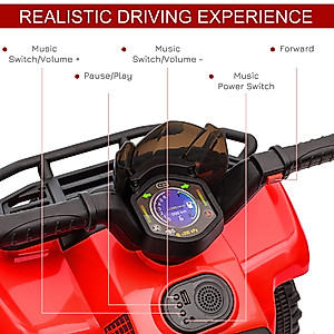 Aosom Kids ATV Four Wheeler Ride on Car, Motorized Quad, 6V Battery Powered Electric Quad with Songs for 18-36 Months, Red