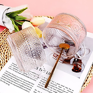 BTGLLAS 400ML Vintage Coffee Mugs With Metal Spoon Glass Coffee Cup 13 Oz Set of 2 Clear Embossed Glass Cups Engrave Tea Cups Beverage,Latte,Anniversary, Valentine,Birthday,Christmas (1SETMUG)