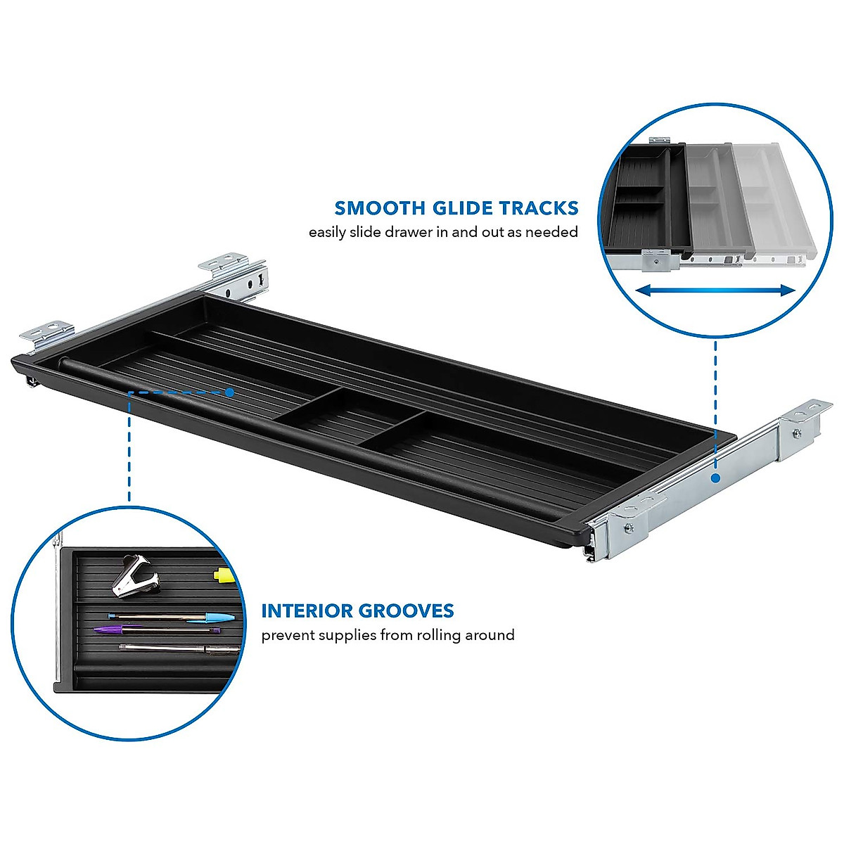 Mount-It! Under Desk Pencil Drawer - Slide Out Under Desk Tray for Storage of Pen, Pencil and Other Office Essentials, 21.2 Inch Wide, Black