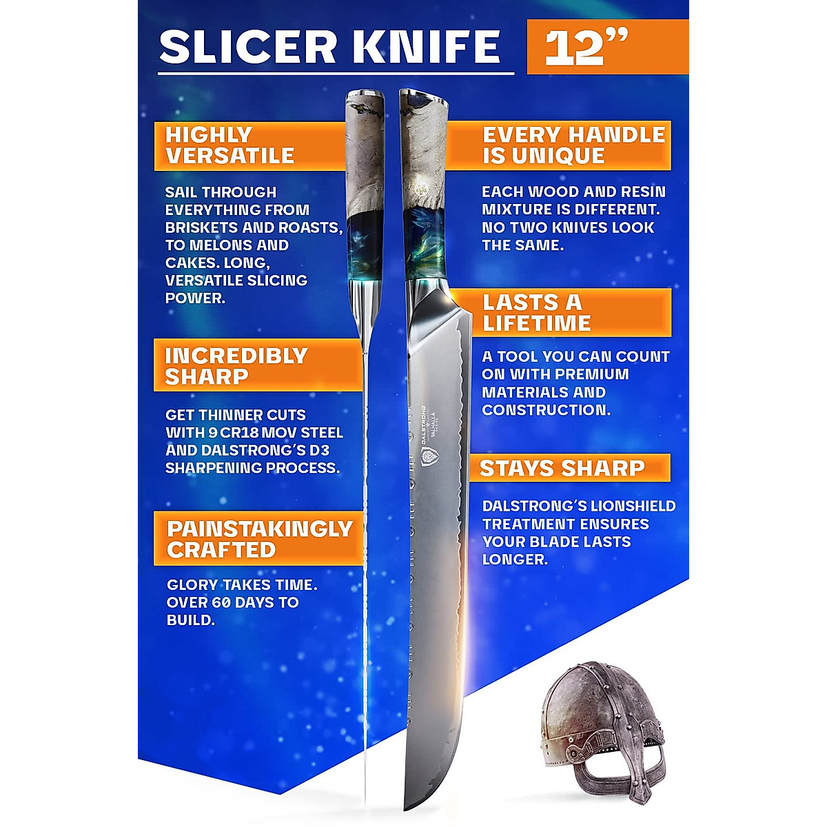 Dalstrong Valhalla Series Slicing & Carving Knife 12" Bundled with Boning Knife 6" - Leather Sheath