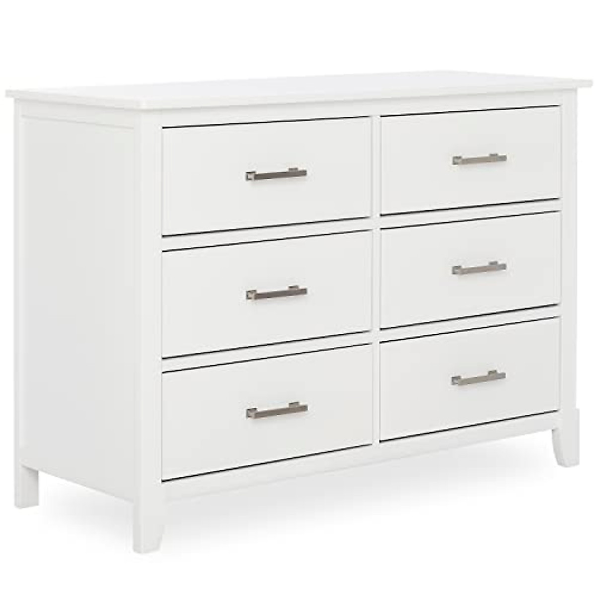 Dream On Me Universal Double Dresser in White, Kids Bedroom Dresser, Six Drawers Dresser, Mid-Century Modern, Made of Solid, Sustainable Pinewood, Easy Assembly