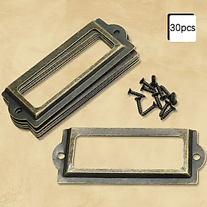 Rierdge 30 Pcs Antique Label Holder, 3.3 Inch Long Metal Office File Cabinet Shelves Drawer Name Card Label Holder Frames with Screws (Bronze)