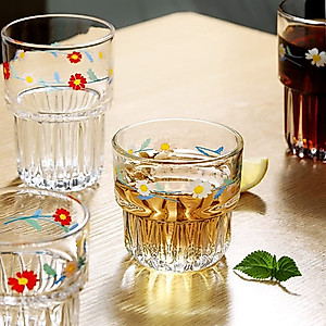 yaocoral Set of 2 Daisy Glass Coffee Cup Cute Drinking Glasses Stackable Daisy Glass Cups for Juice,Iced Coffee,Milk,Tea,Dessert,Flower Glassware Drinkware Set(blue)