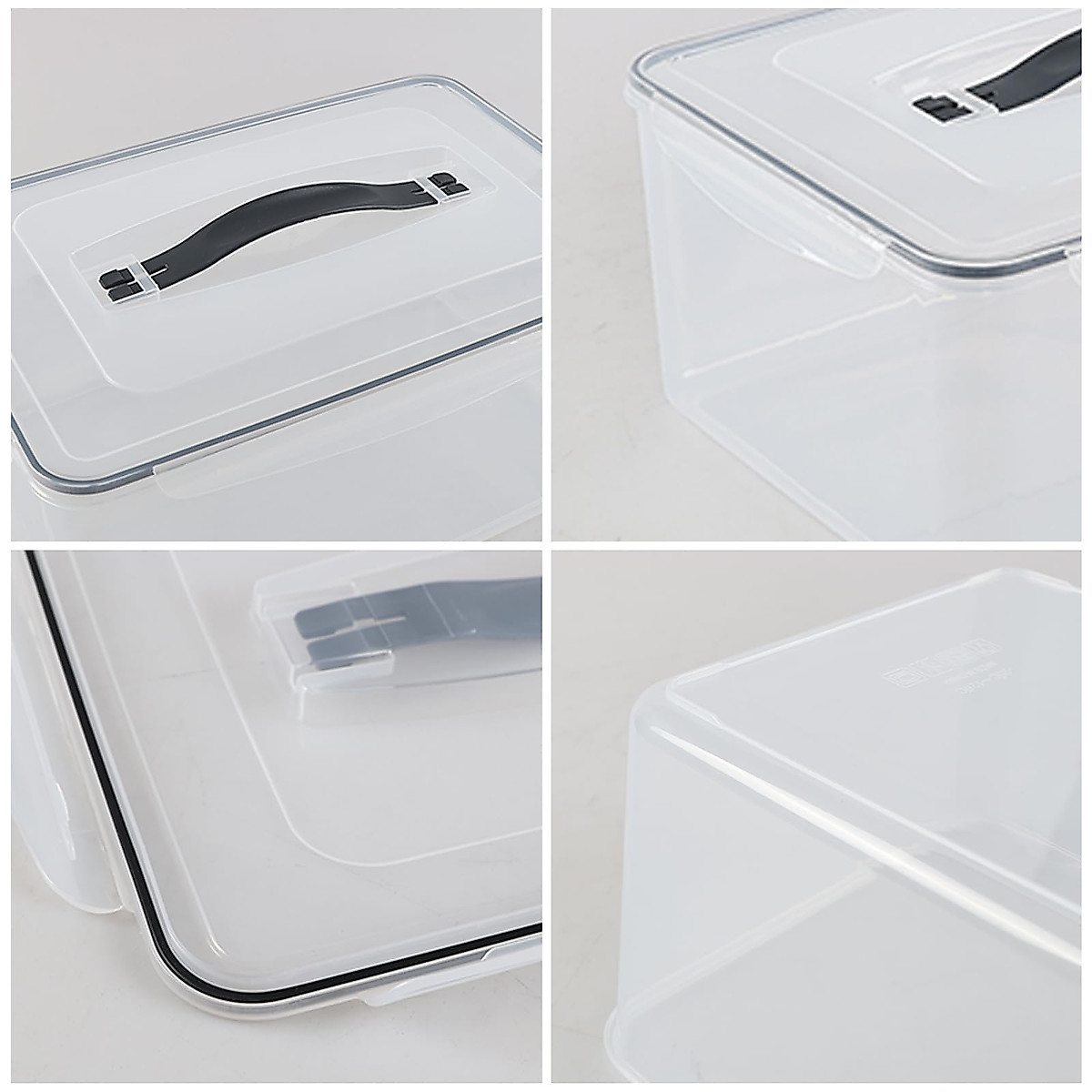 Dehouse 15 L Airtight Rectangular Food Storage Container with Top Handle, Set of 4 Plastic Clear Food Storage Container with Latch Clip
