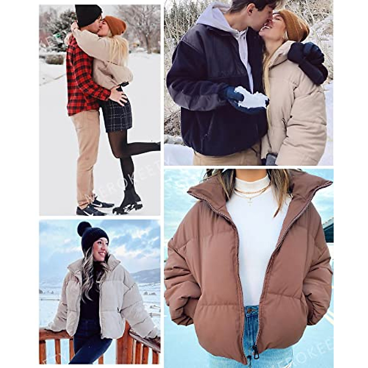 MEROKEETY Women's Winter Long Sleeve Zip Puffer Jacket Pockets Baggy Short Down Coats