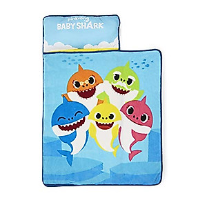 Baby Shark Toddler Nap-Mat - Includes Pillow and Fleece Blanket – Great for Boys and Girls Napping at Daycare, Preschool, Or Kindergarten - Fits Sleeping Toddlers and Young Children