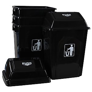 Yuright 13 Gallon Plastic Trash Bin with Swing Lid, Black Large Garbage Can, 4 Pack