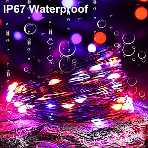 YAOZHOU Halloween Decorations Outdoor Lights, Solar String Lights Purple Orange IP67 Waterproof 2 Pack Total 200 LED 66FT 8 Modes Fairy Lights, Outside Fall Decor for Tree, Garden, Patio, Fence, Lawn
