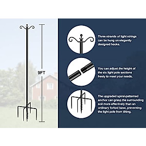 Flanagan String Light Poles 2-Pack,9FT Poles for Outdoor String Lights,Adjustable Metal Light Pole Stand, Spiral Sturdy Anchor for Patio, Garden, Backyard,Wedding Light Poles