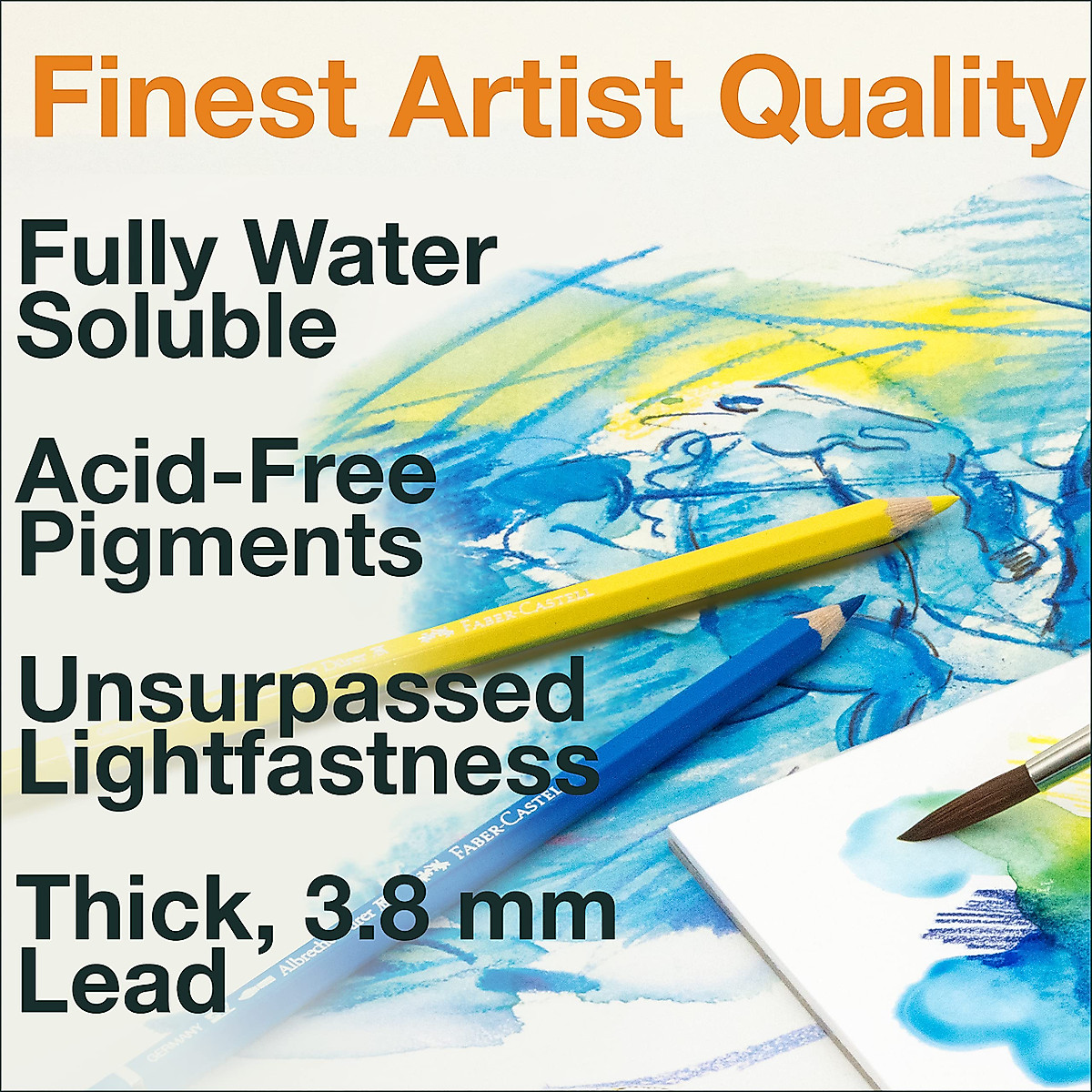 Faber-Castell Albrecht Durer Watercolor Pencils, Set of 6 Colors - Professional Art Supplies, Quality Water Colored Pencils for Artists