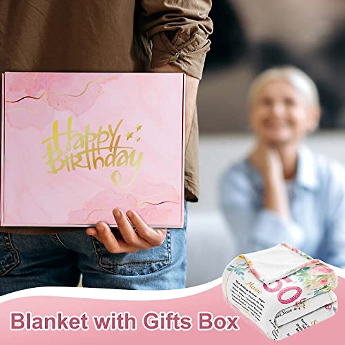 HAINANBOY 50th Birthday Gifts for Women with Box, 50th Birthday Decoration Blanket Birthday Gift for 50 Year Old Women, 1963 50th Birthday Gifts Ideas