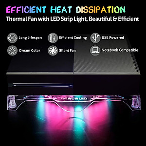 WFPOWER Upgrade USB Dream Color Cooling Fan Stand, LED Rainbow Color Cooler, Neon Light Fan Pad Stand Accessories Compatible with PS4, PS4 Slim, XBOX One X, Notebook, Laptop, Consoles