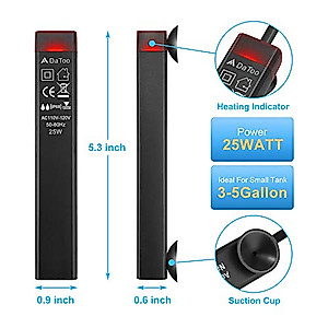 DaToo 25W Mini Aquarium Heater Betta Small Fish Tank Heater Submersible 3 to 5 Gallon, 1 Yr Warranty