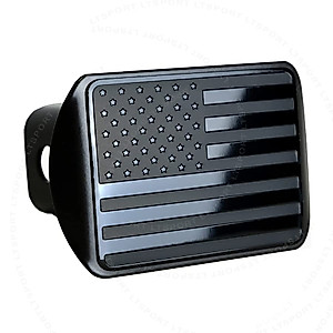 Aluminum Made Tow Trailer Hitch Cover Receiver Black American Flag Emblem Plug