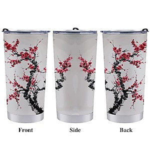 LLJEYOU Cherry Blossom Japanese Tumbler Insulated Travel Mug Stainless Steel Travel Tumbler Car Cup with Straw And Brush with Lid 20oz