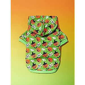 QWINEE Halloween Dog Hoodie Dog Costume Sweatshirt Pumpkin Bat Print Dog Clothes for Puppy Kitten Cat Small Dogs Green Large