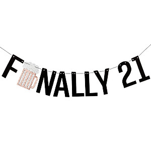 Party101 Finally 21 Banner - 21st Birthday Decorations for Her - Black & Rose Gold Glitter 21 Birthday Decorations for Her- Happy 21st Birthday Decorations for Women - 21st Birthday Banner