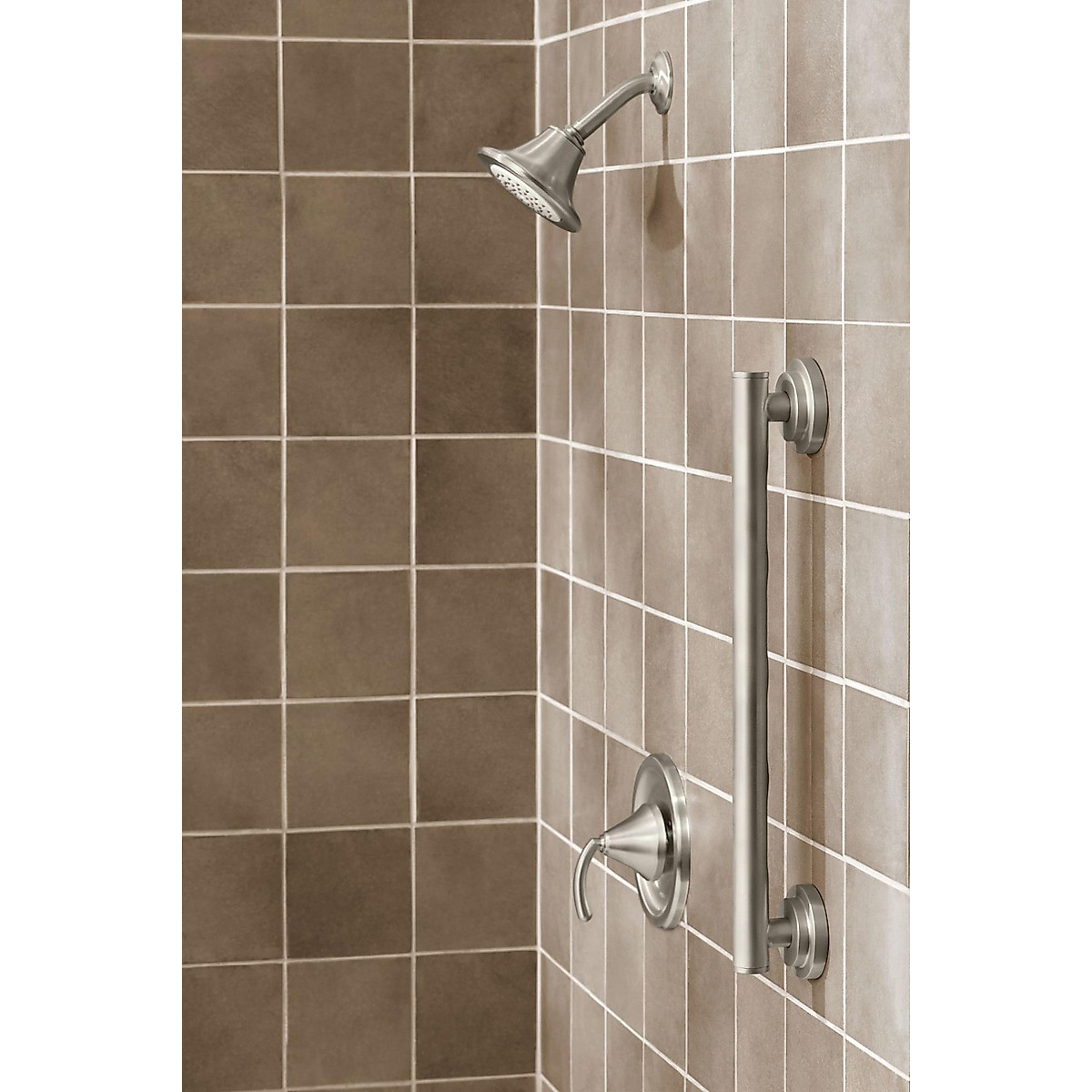 Moen YG0718BN Bathroom Safety 18-Inch Stainless Steel Modern Bathroom Grab Bar, Brushed Nickel