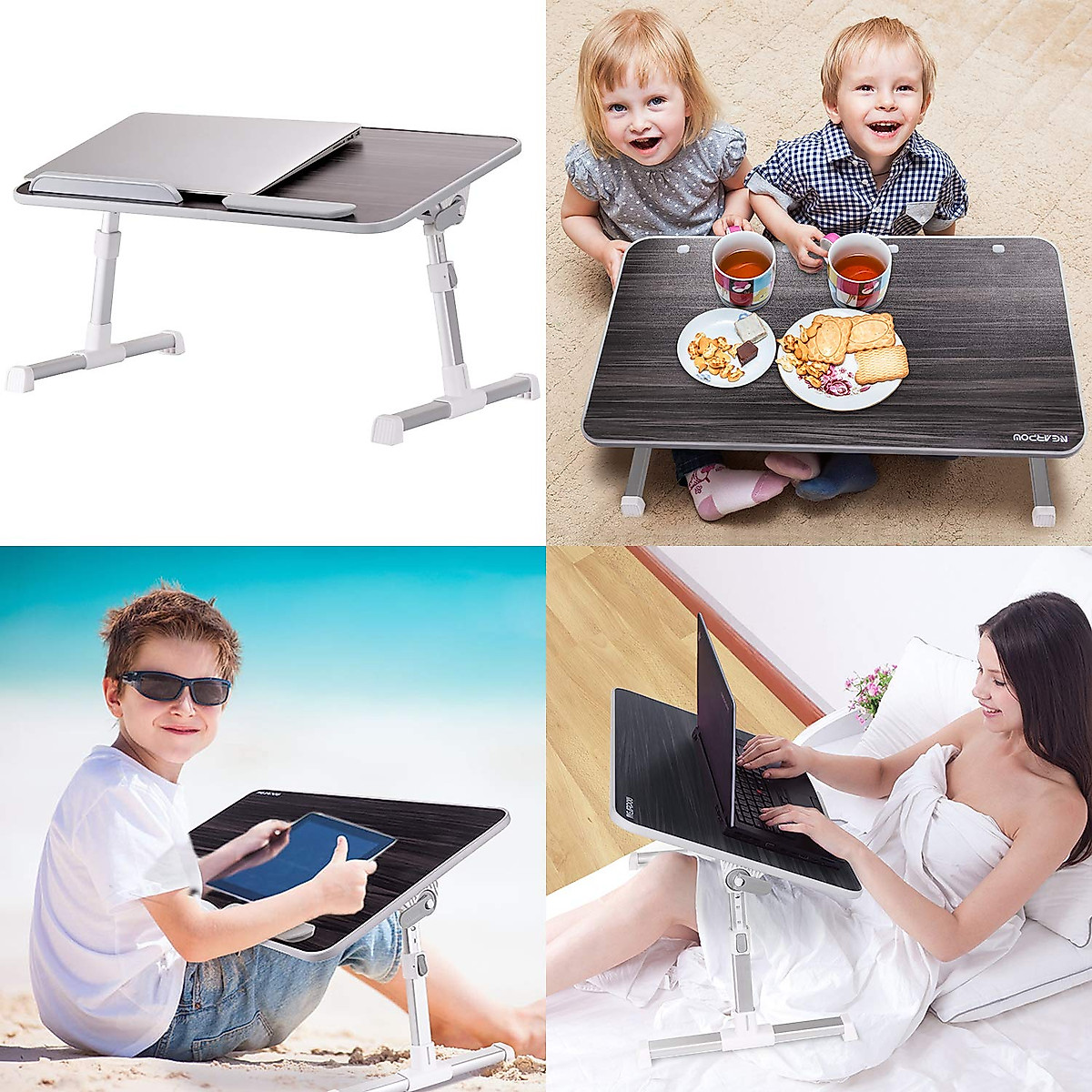 NEARPOW Laptop Bed Tray Table, Adjustable Laptop Bed Stand, Portable Standing Table with Foldable Legs, Foldable Lap Tablet Table for Sofa Couch Floor - Medium Size