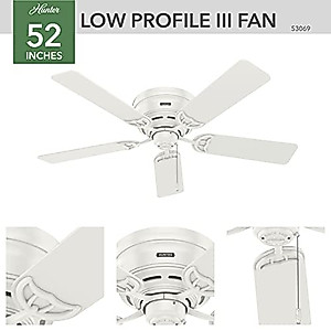 Hunter Fan Company, 53069, 52 inch Low Profile White Low Profile Ceiling Fan and Pull Chain