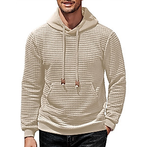 COOFANDY Men's Quilted Sweatshirt Casual Long Sleeve Outdoor Hoodies Pullover Hooded Khaki 3X-Large