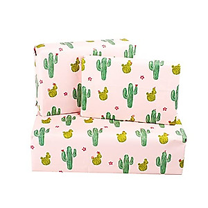 CENTRAL 23 - Cactus Wrapping Paper - 6 Birthday Gift Wrap Sheets - Pink and Green - For Women Girls Teenagers - Trendy Plant Print