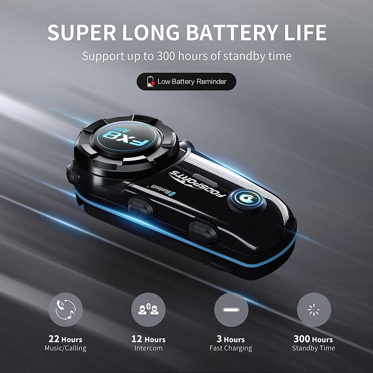 Fodsports FX8 AIR Motorcycle Bluetooth Headset, 1000M Motorcycle Communication Systems with 3 Sound Effects, Hands-Free Helmet Intercom with CVC Noise Cancellation, IP65 Waterproof, FM Radio, 1 Pack