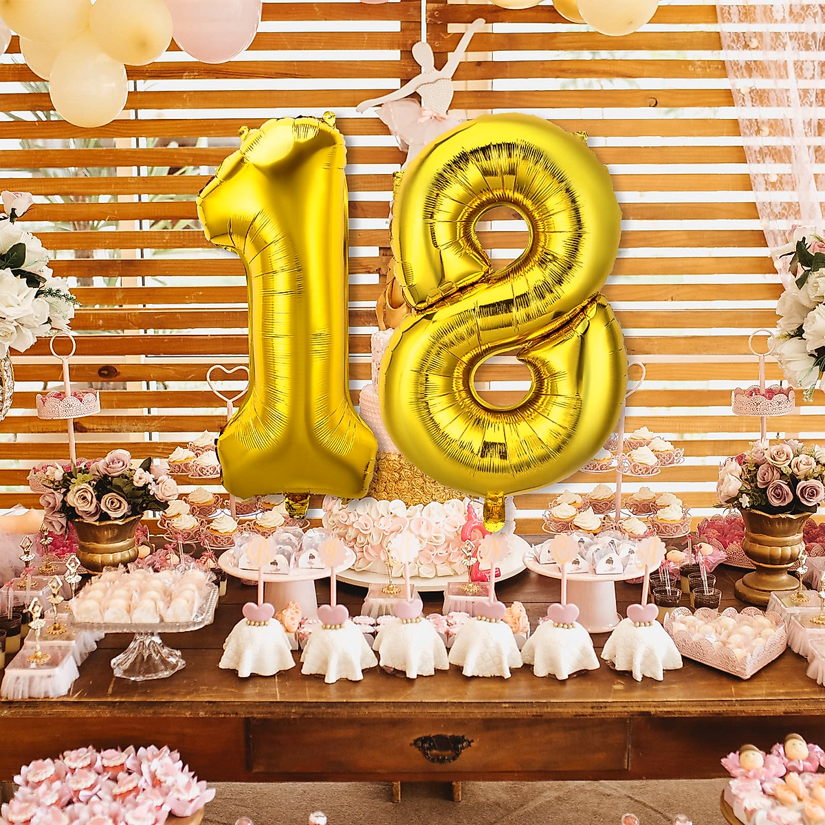 AIEX Gold Number Balloons 28 Inch, Inflatable Large Foil Balloon Number Balloons for Birthday Party Graduation Decorations (5)