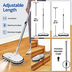 Cordless Electric Mop for Floor Cleaning, AlfaBot WS-24 Electric Spin Mop with Water Sprayer and LED Headlight, Lightweight & Rechargeable Scrubber for Hardwood Tile & Laminate Floors